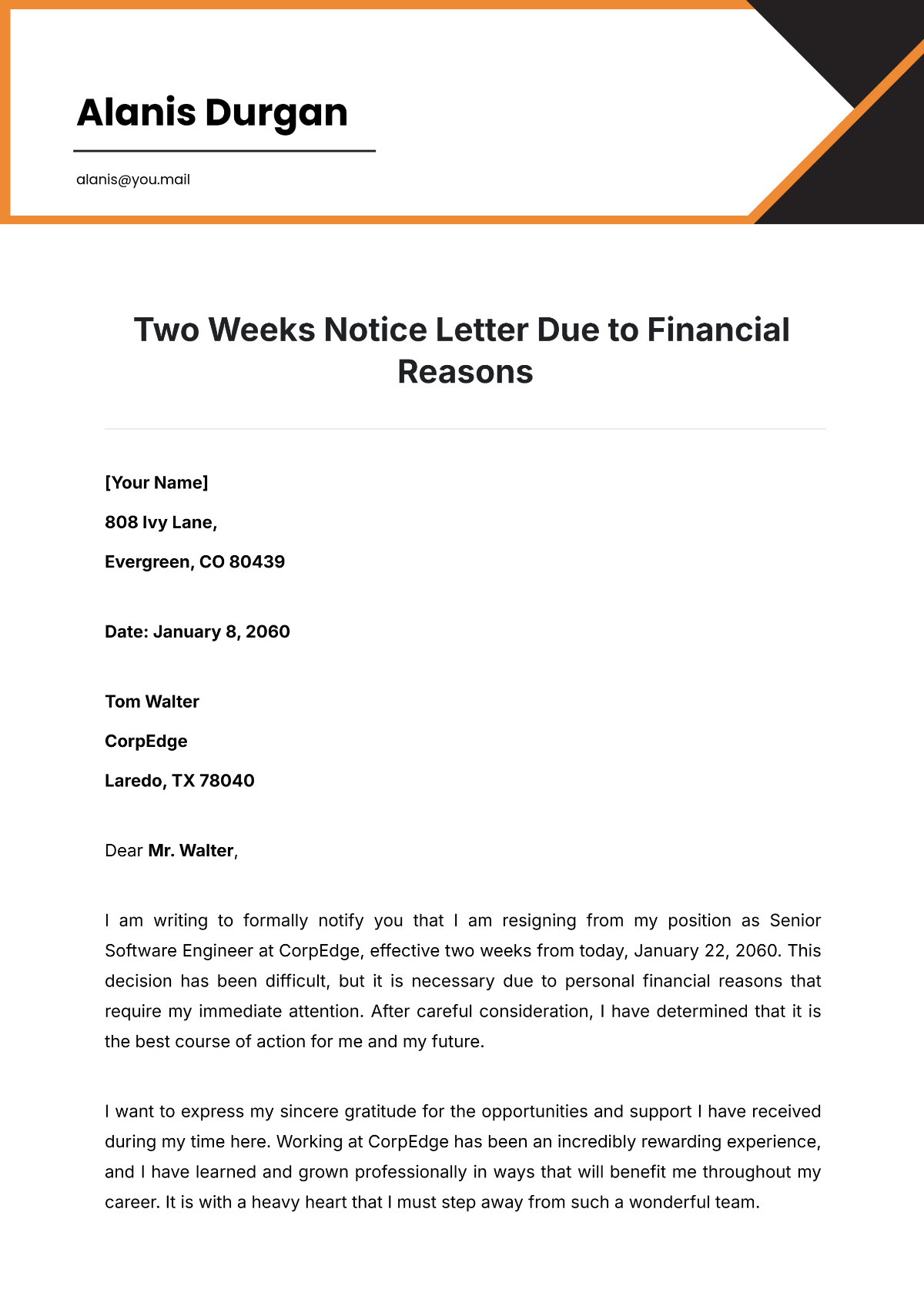 How To Write A Resignation Letter For Financial Reasons Infoupdate