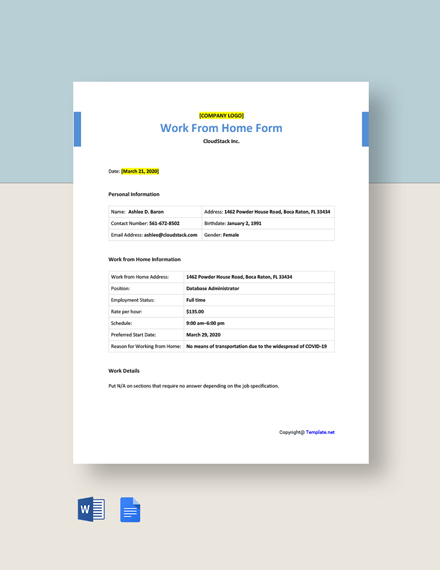 Basic Work From Home Statement Template