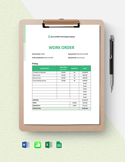 Free Sample Work From Home Order Template - Google Docs, Google Sheets, Excel, Word, Apple ...