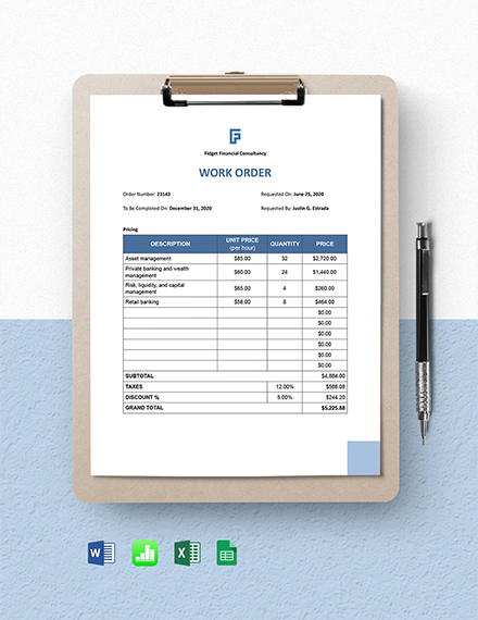 Free Sample Work From Home Order Template - Google Docs, Google Sheets, Excel, Word, Apple ...