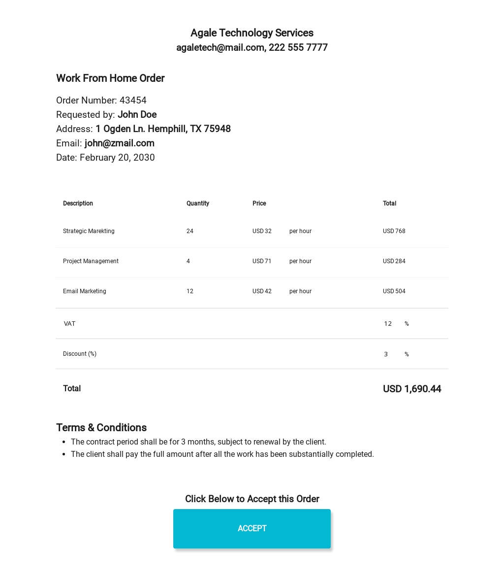FREE Transport Work Order Template - PDF | Word (DOC) | Excel | Apple (MAC) Pages | Apple Numbers