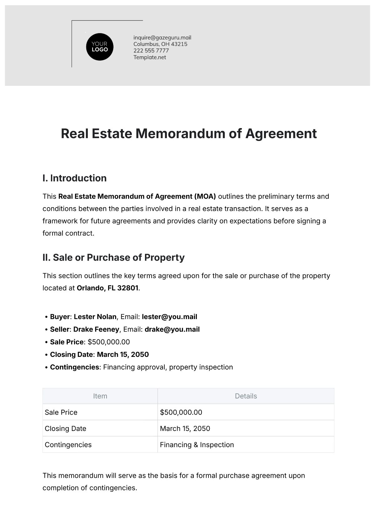 Free Memorandum Of Agreement Templates Editable And Printable