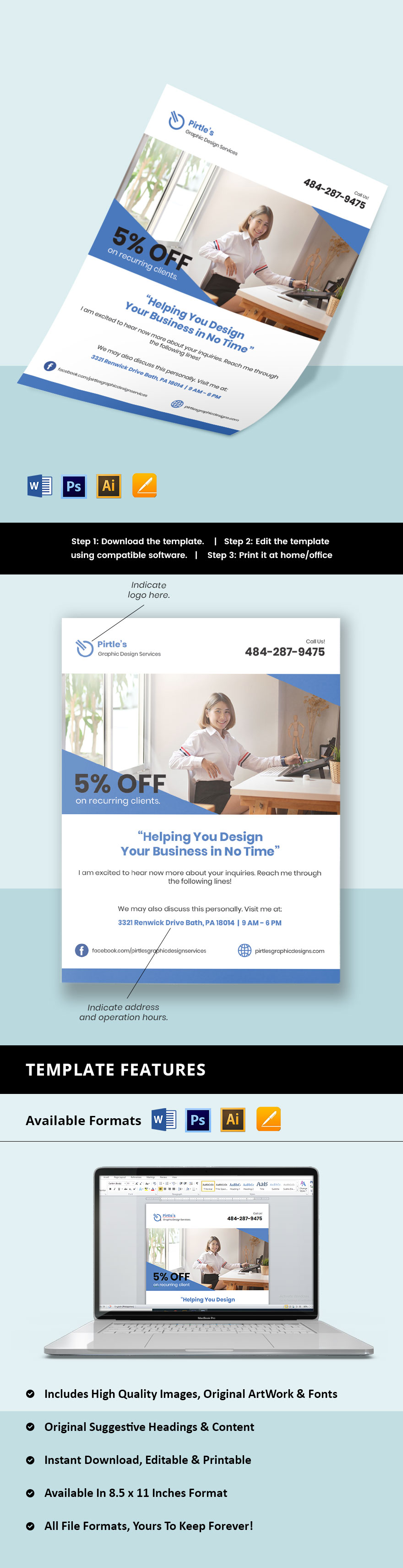 Free Simple Freelance Flyer Template - Illustrator, Word, Apple Pages ...