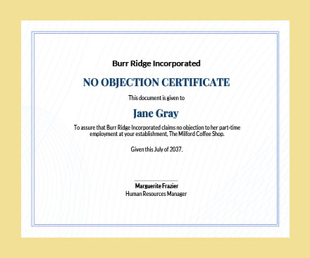 No Objection Certificate Format Template - Google Docs, Word, Publisher ...
