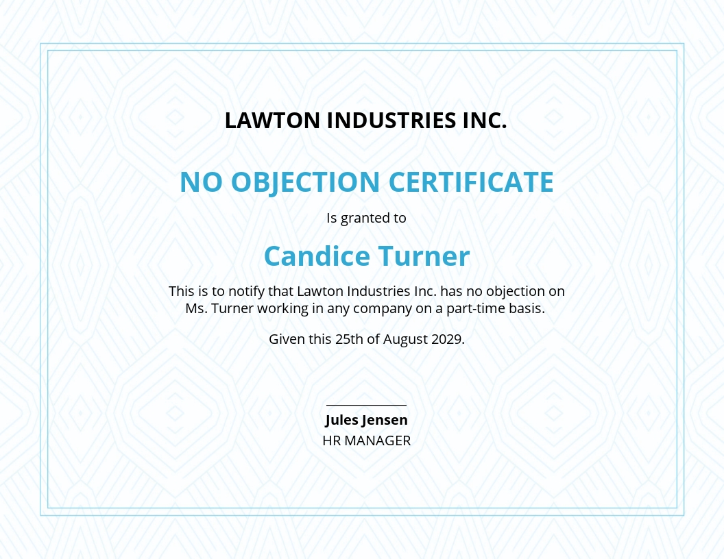 FREE No Objection Certificate Template - Word (DOC) | PSD | InDesign ...