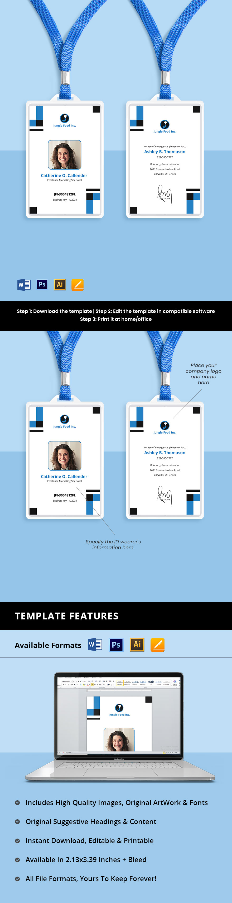 Free Simple Freelance ID Card Template - Illustrator, Word, Apple Pages ...