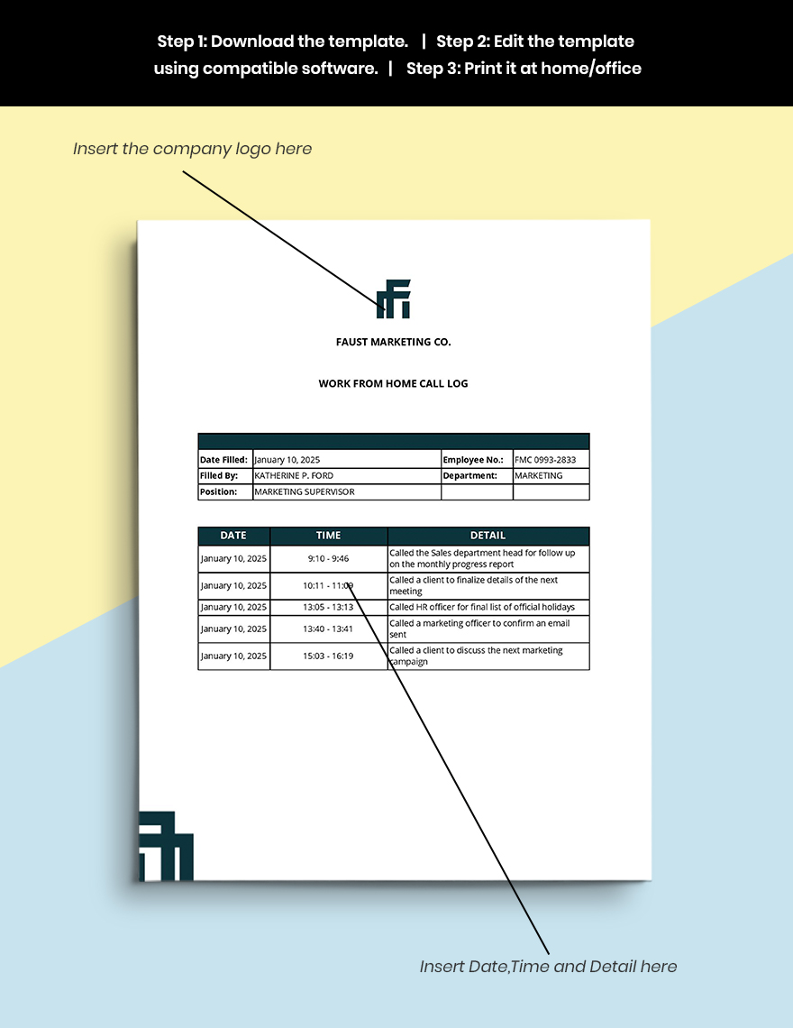 Daily Work From Home Log Template - Google Docs, Google Sheets, Excel, Word, Apple Numbers ...
