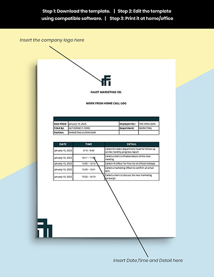 Daily Work From Home Log Template - Google Docs, Google Sheets, Excel, Word, Apple Numbers ...