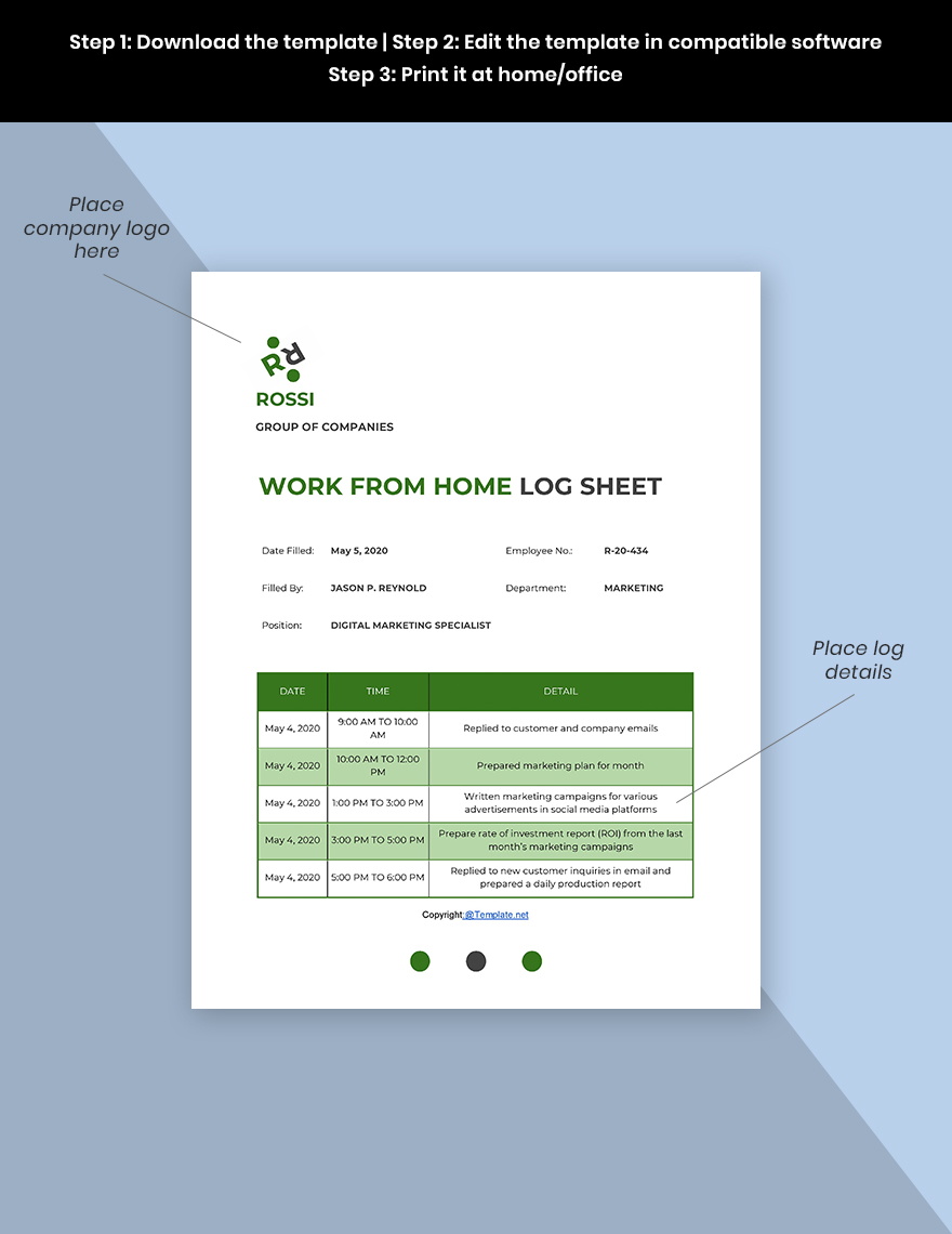 Free Sample Work From Home Log Sheet Template - Download in Word ...