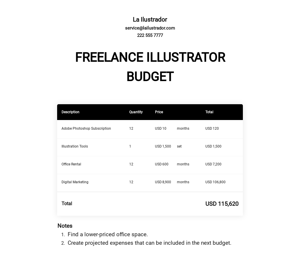 FREE Sample Freelance Budget - Excel | Google Sheets