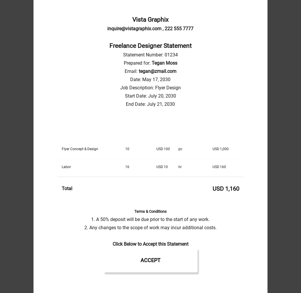 Free Basic Freelance Statement Template - Google Docs, Word | Template.net