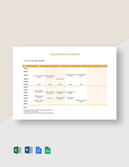 Free Freelance Artist Schedule Template
