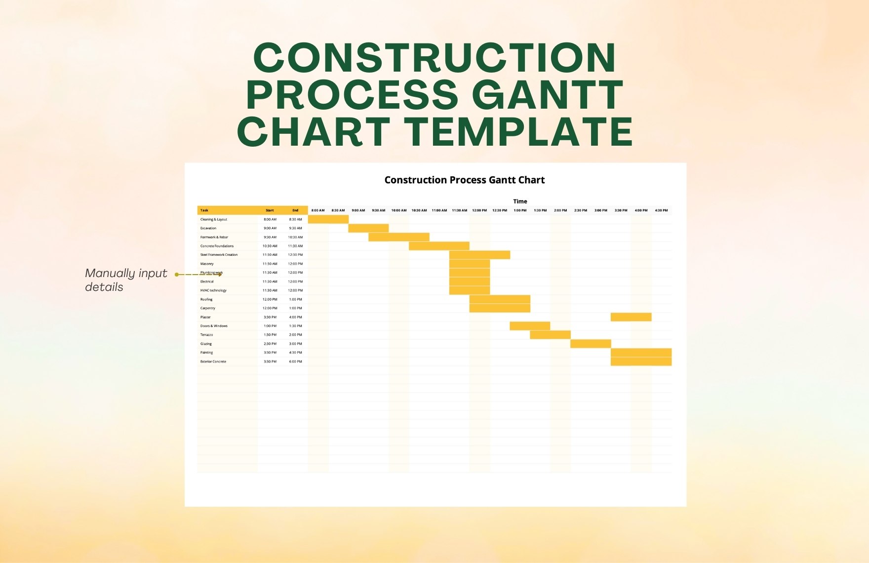 Construction Process Gantt Chart Template in Excel - Download ...