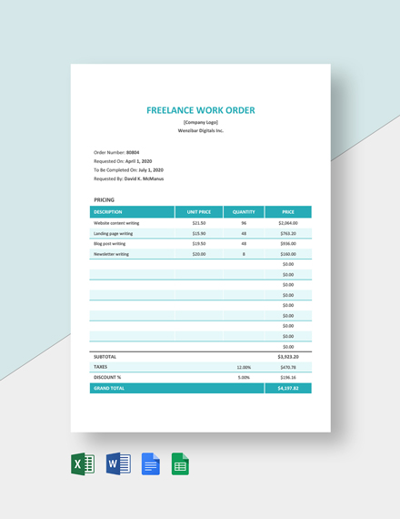 Work Order Confirmation Template - Excel, Word, Apple Numbers, Apple Pages | Template.net