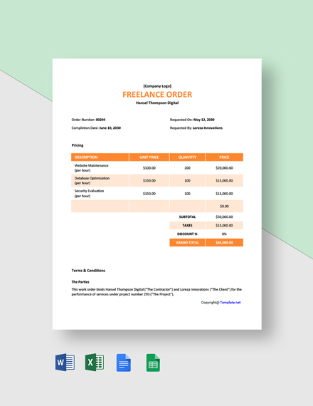 Job Work Order Form Template - Google Docs, Google Sheets, Excel, Word, Apple Numbers, Apple ...