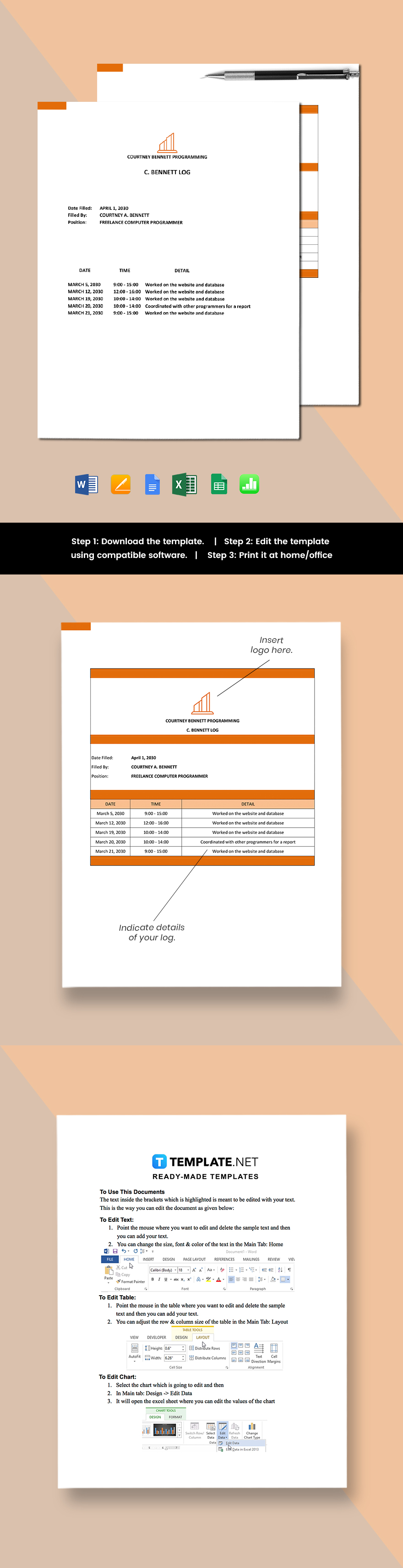 Daily Work From Home Log Template - Google Docs, Google Sheets, Excel, Word, Apple Numbers ...