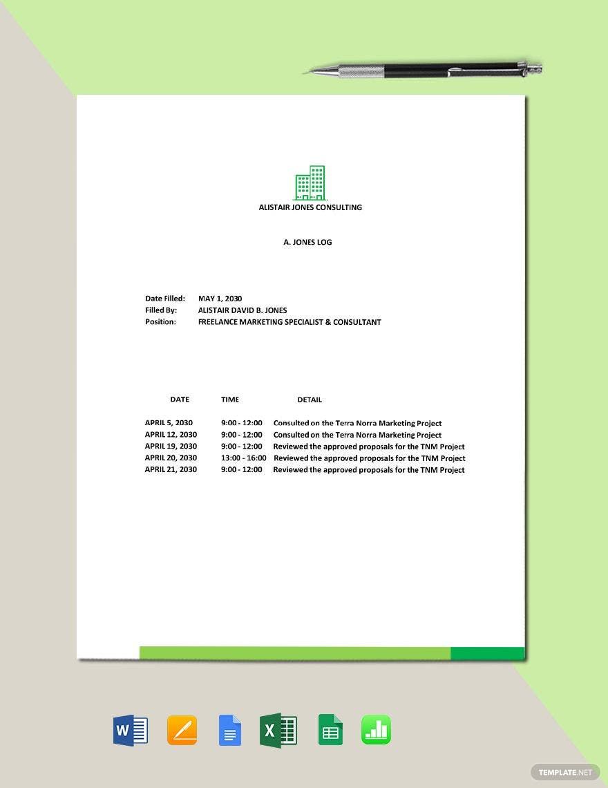 Freelance Project Log Template In Word Numbers Excel Pages Google