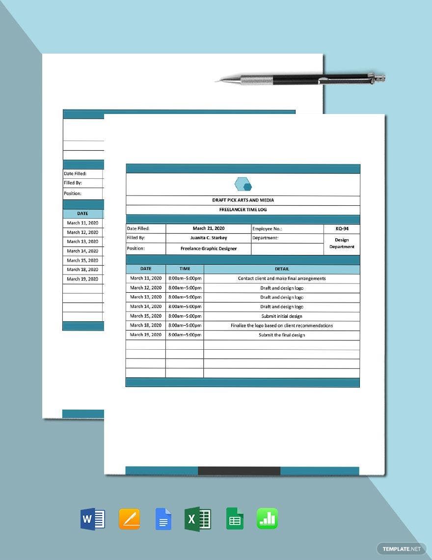 Freelancer Time Log Template Google Docs Google Sheets Excel Word 