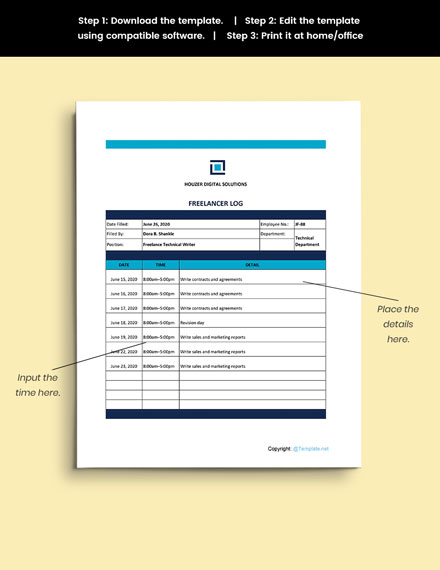 Free Sample Freelancer Log Template - Google Docs, Google Sheets, Excel ...