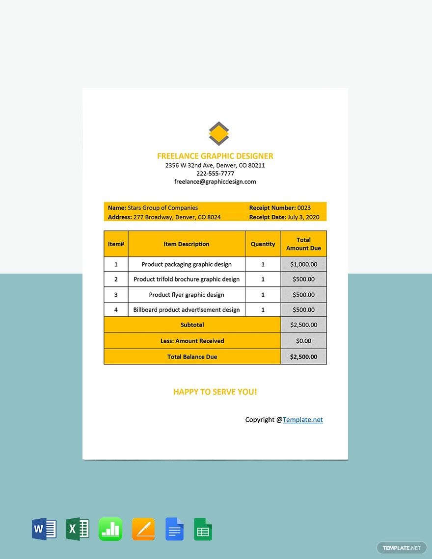 Freelancer Receipt Word Templates Design Free Download Template