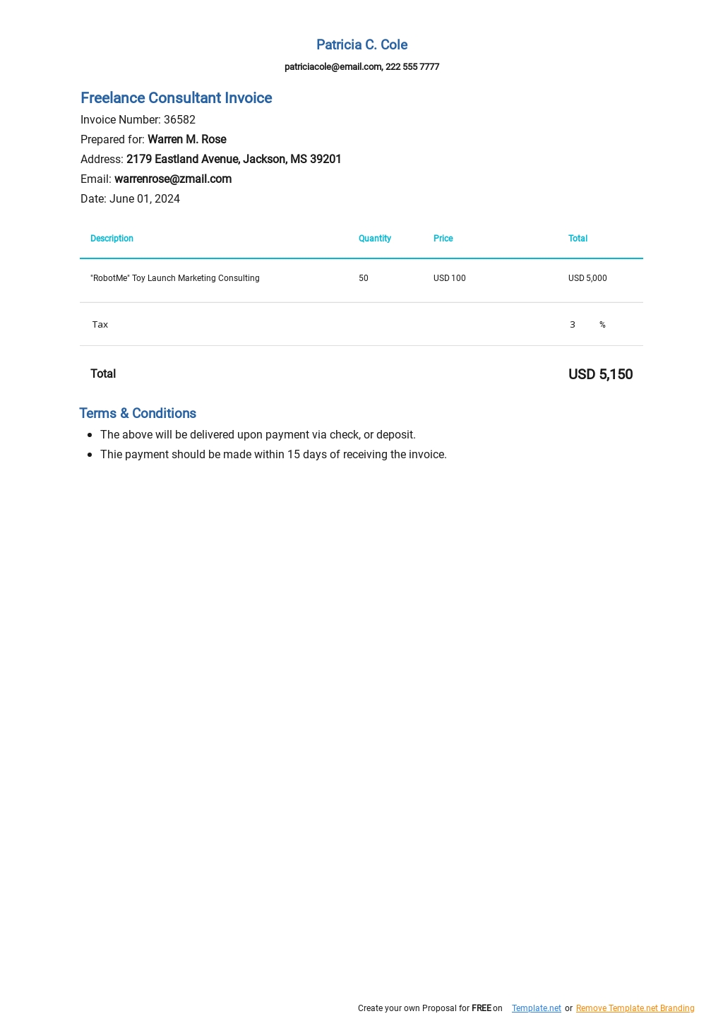 Free Freelance Consultant Invoice Template