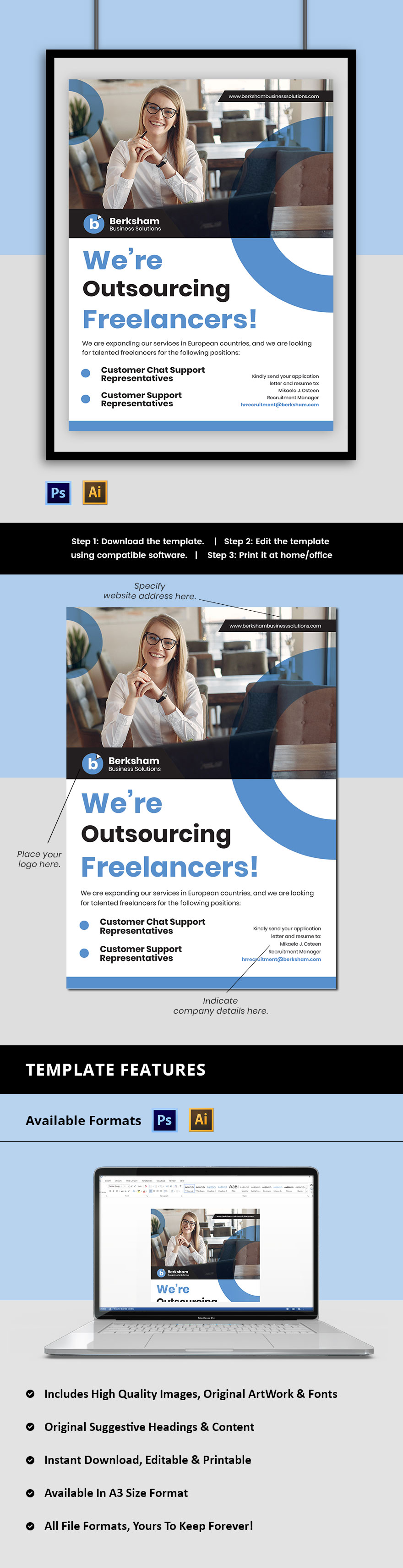 Freelancing and Outsourcing Poster Template - Illustrator, PSD ...