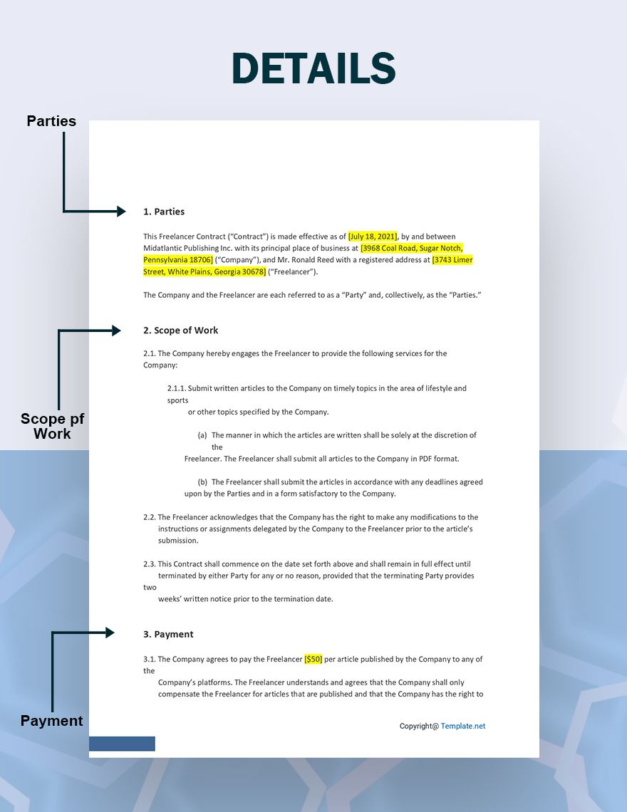 Sample Freelancer Contract Template - Google Docs, Word, Apple Pages ...
