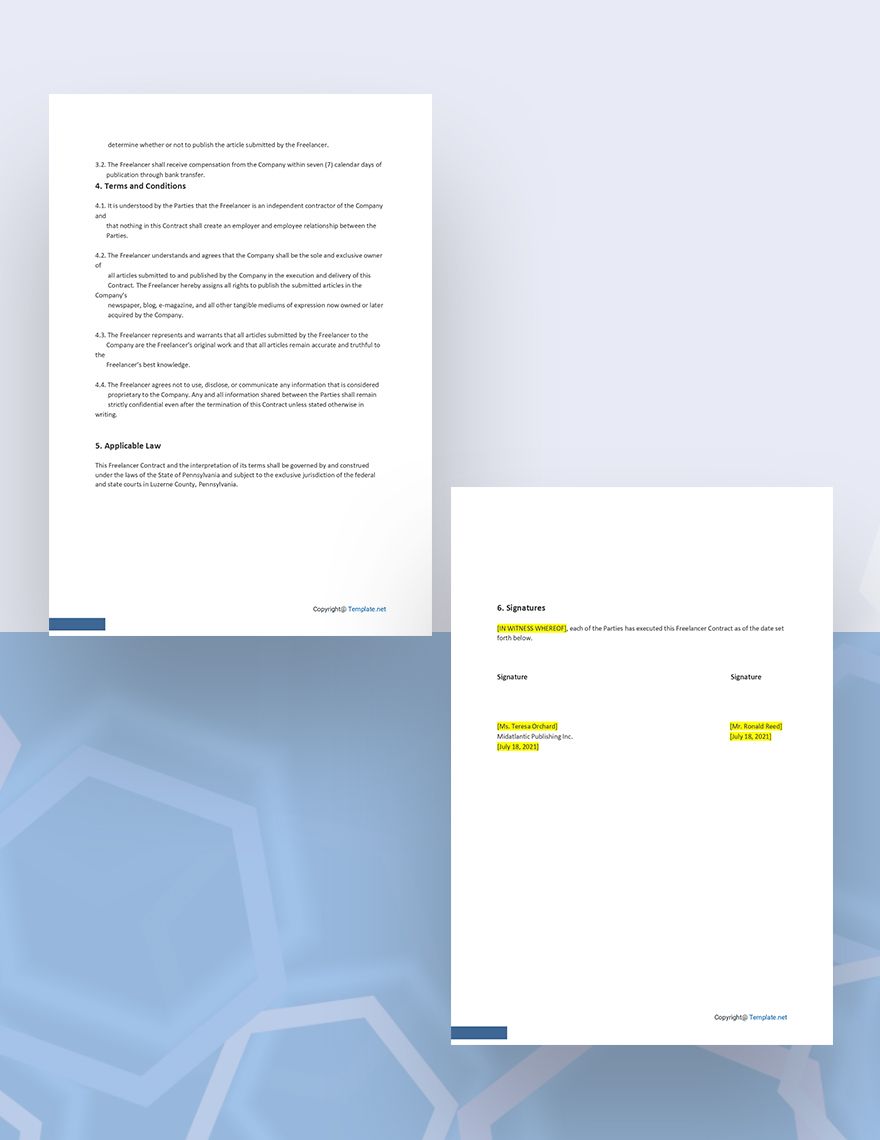Sample Freelancer Contract Template - Google Docs, Word, Apple Pages ...