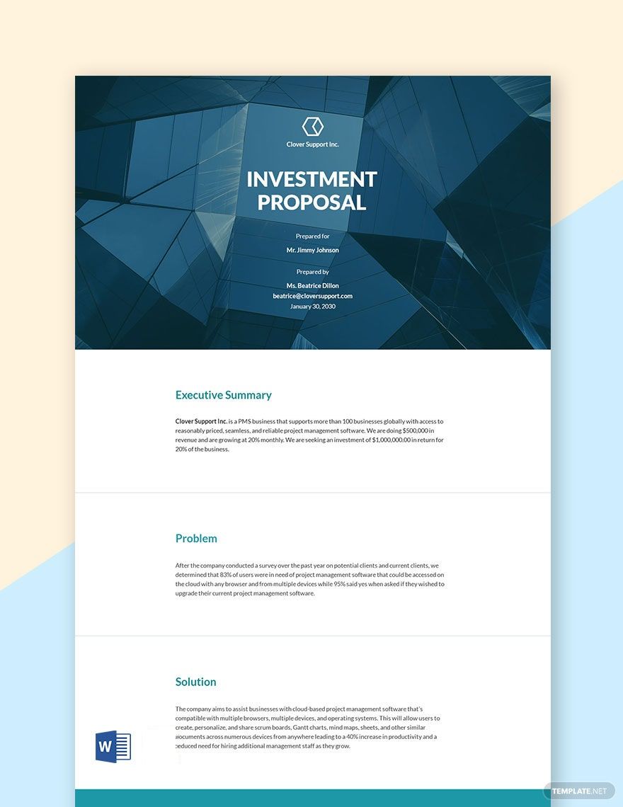Investment Proposal Sample Template Word Template