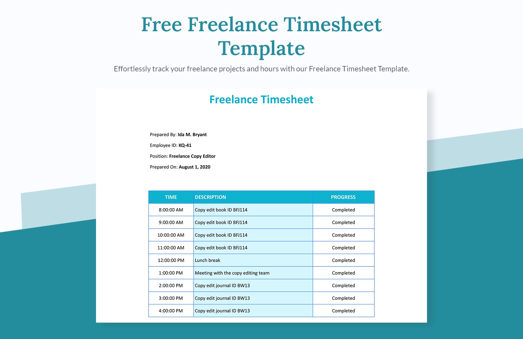 Free Freelance Timesheet Template Download In Google Docs Google 