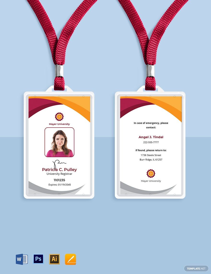 Free Modern University ID Card Template - Illustrator, Word, Apple ...