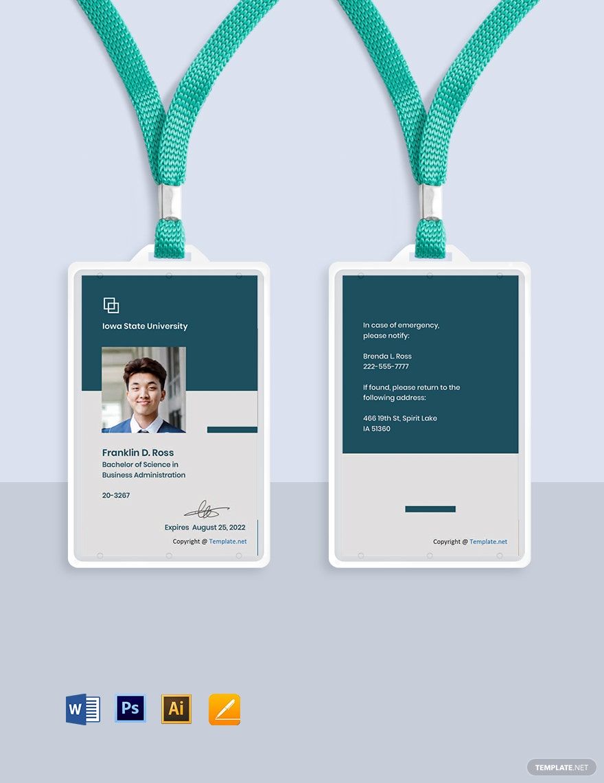 Free Modern University ID Card Template - Illustrator, Word, Apple ...