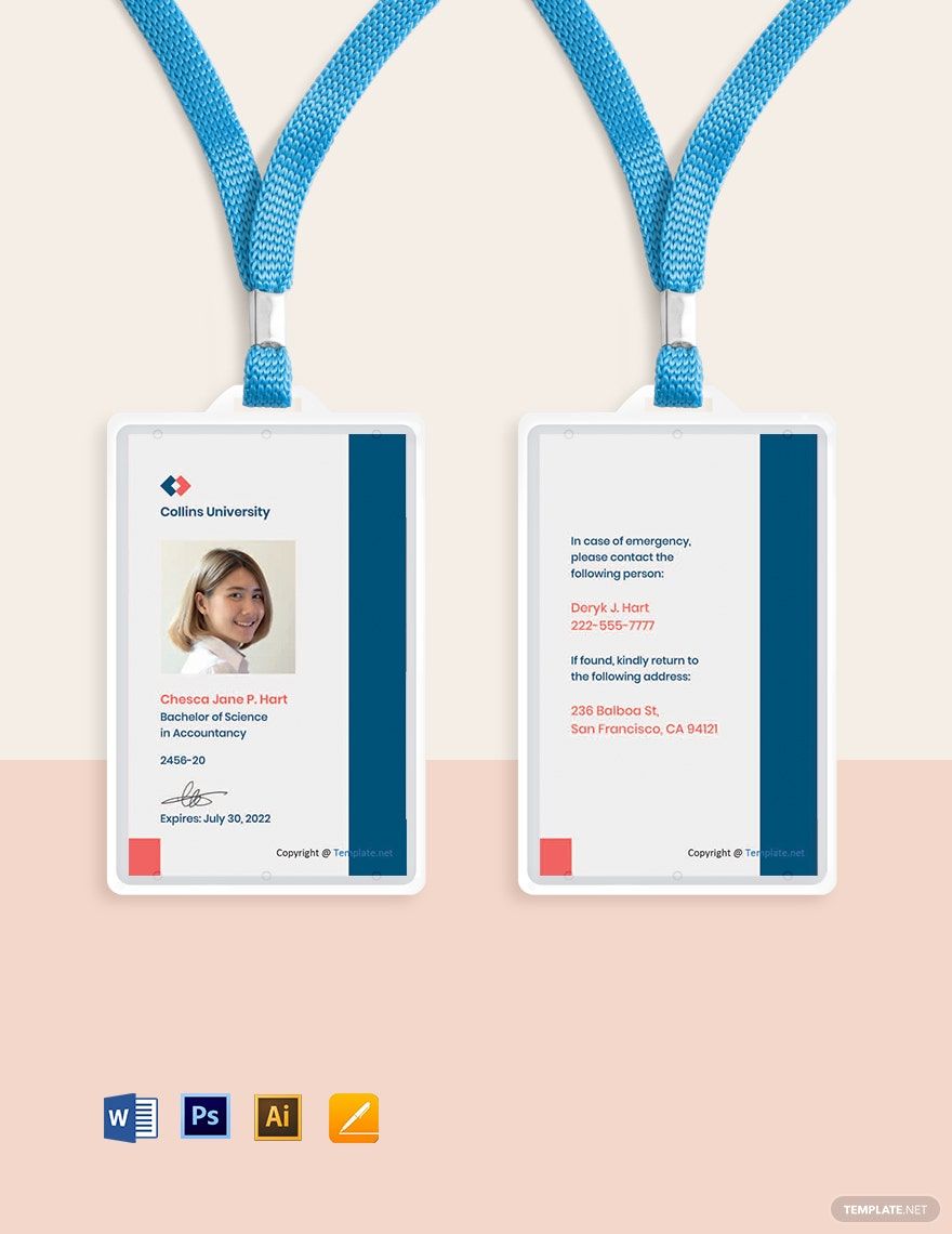 Free Modern University ID Card Template - Illustrator, Word, Apple ...