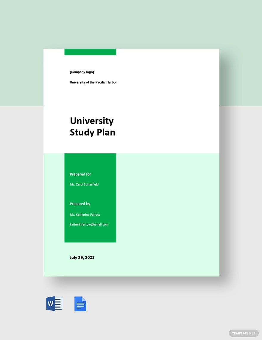College Study Plan Template Google Docs Word PDF Template