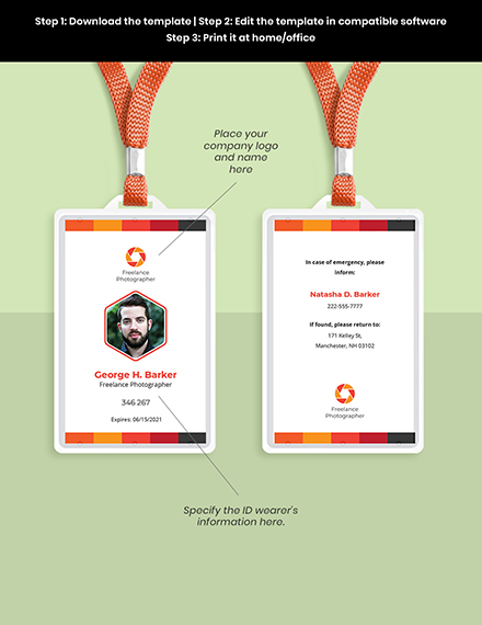 Free Simple Freelance ID Card Template - Illustrator, Word, Apple Pages ...