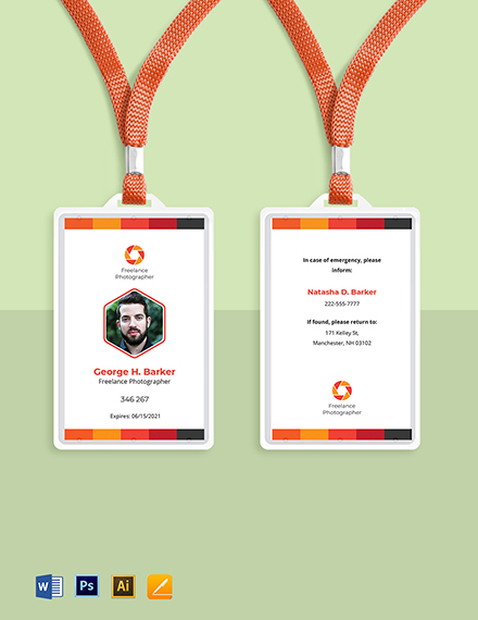 Professional Freelance Photographer ID Card Template