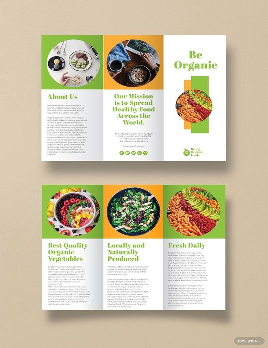 Organic Food Brochure Template Google Docs Illustrator InDesign 