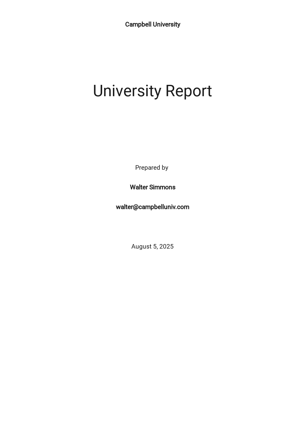 One Page University Report Template