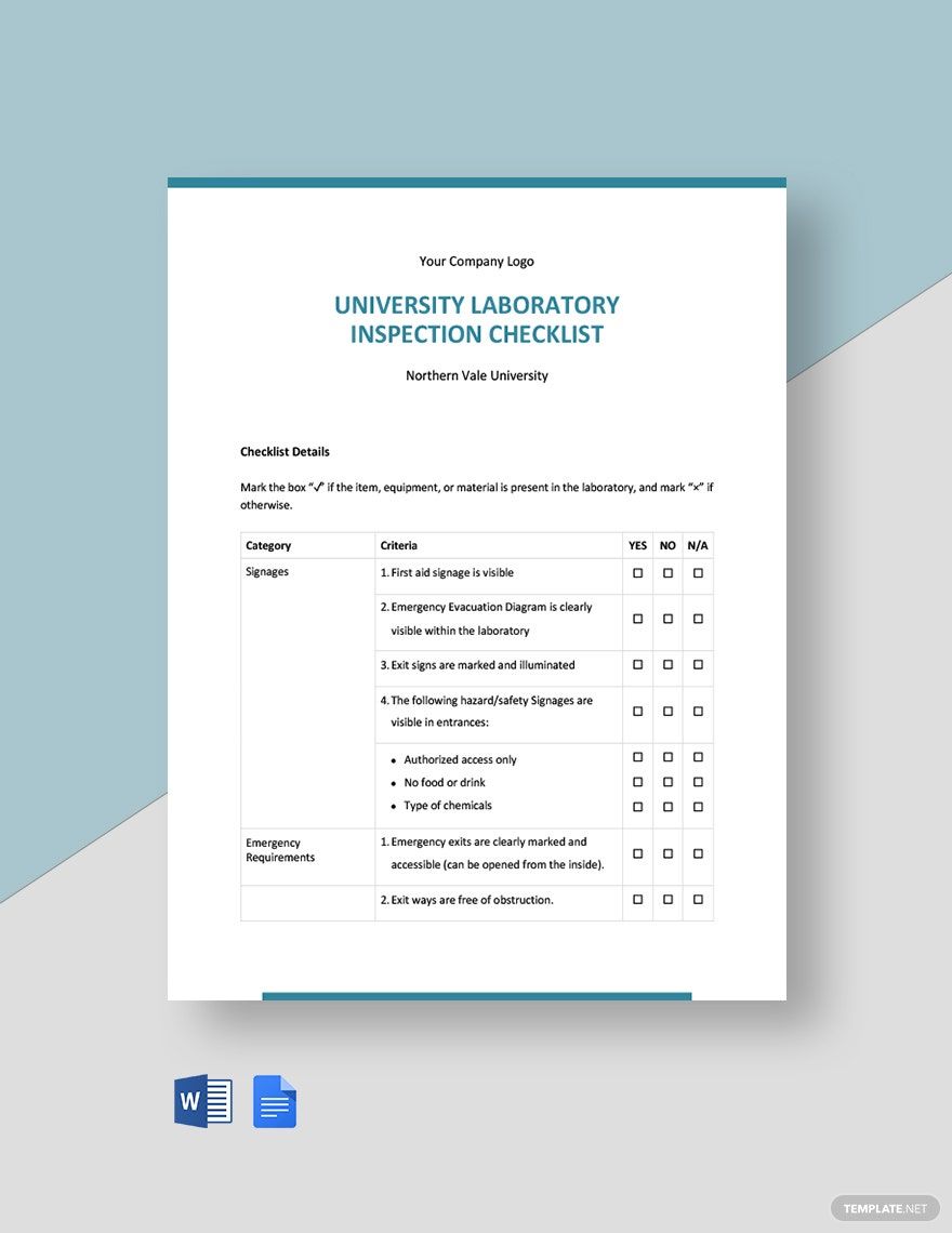 Free Free University Laboratory Inspection Checklist Template Google Docs Word Template