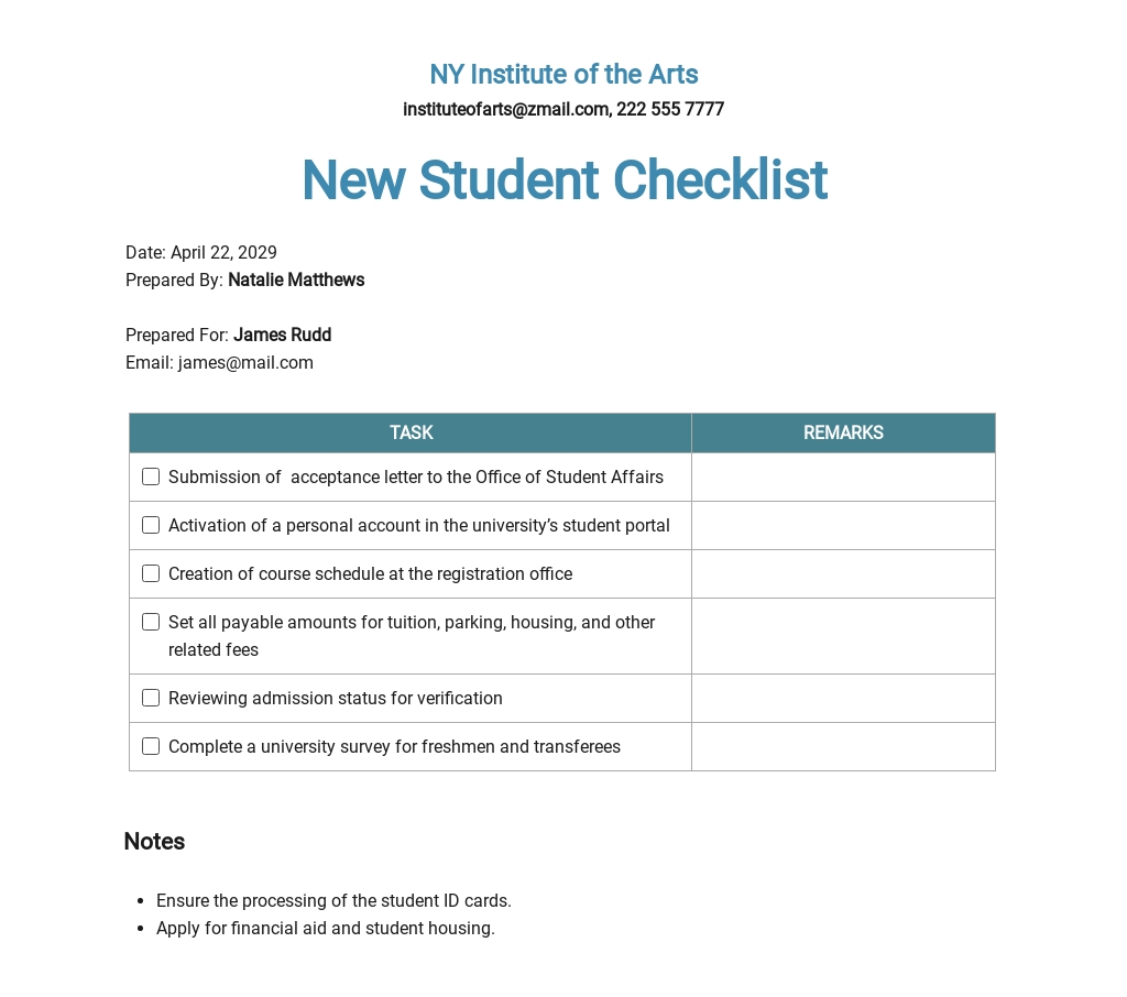 5+ Student Checklist Templates - Free Downloads | Template.net