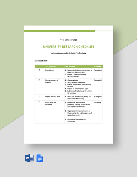 Free Basic University Checklist Template - Google Docs, Word | Template.net