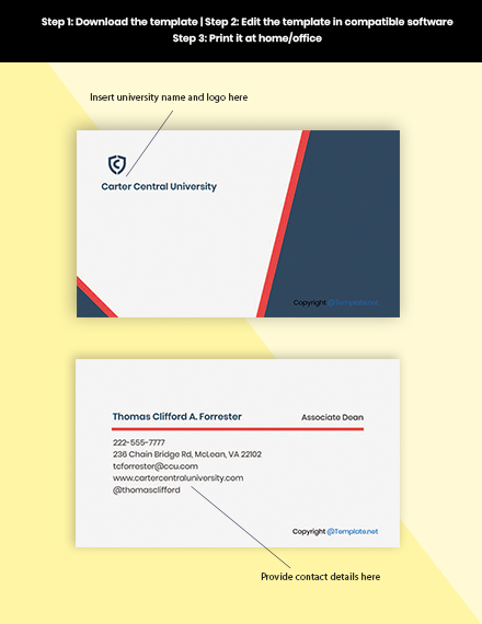 Free Simple University Business Card Template - Word, Apple Pages, PSD ...