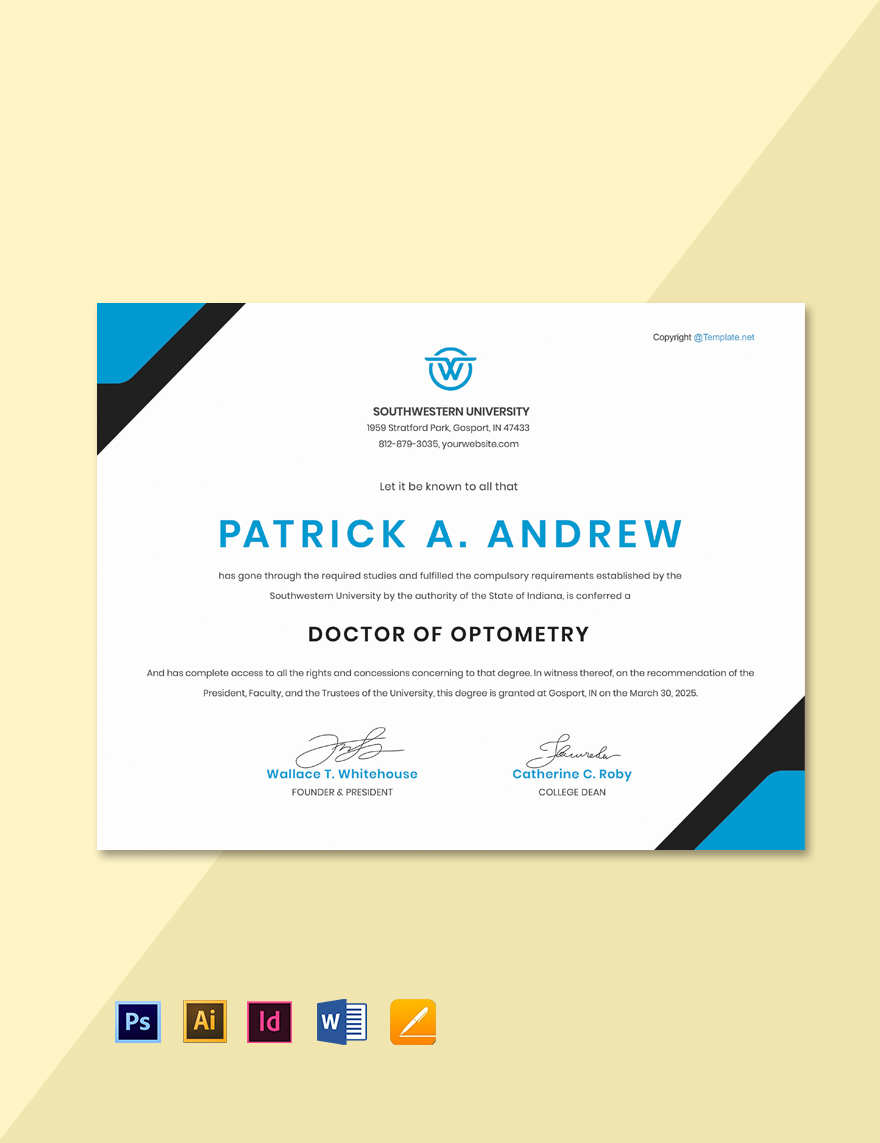 Free Optometry Diploma Template - Illustrator, InDesign, Word, PSD ...