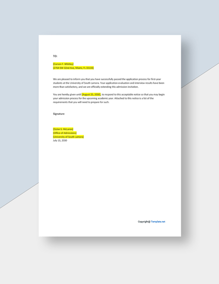 Free University Admission Notice Template - Google Docs, Word ...