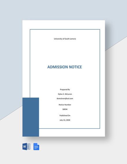 Free University Admission Notice Template - Google Docs, Word ...
