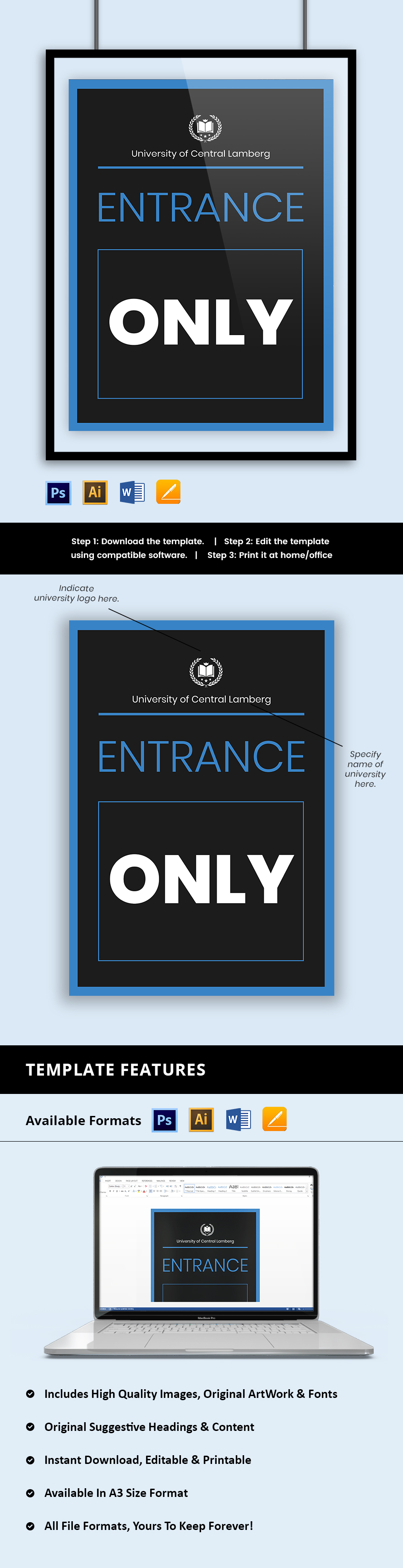 University Entry Sign Template - Illustrator, Word, Apple Pages, PSD ...