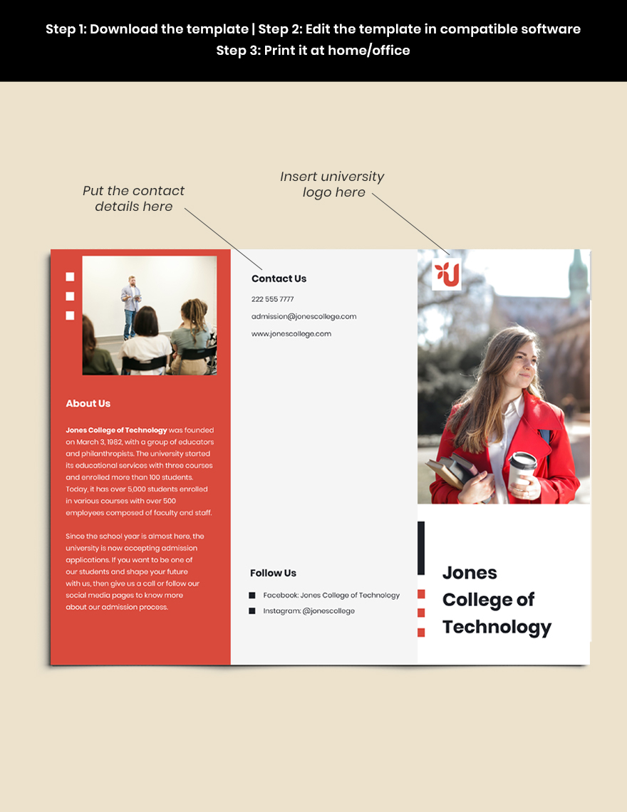 University Tri-Fold Brochure Template - Illustrator, Word, Apple Pages ...