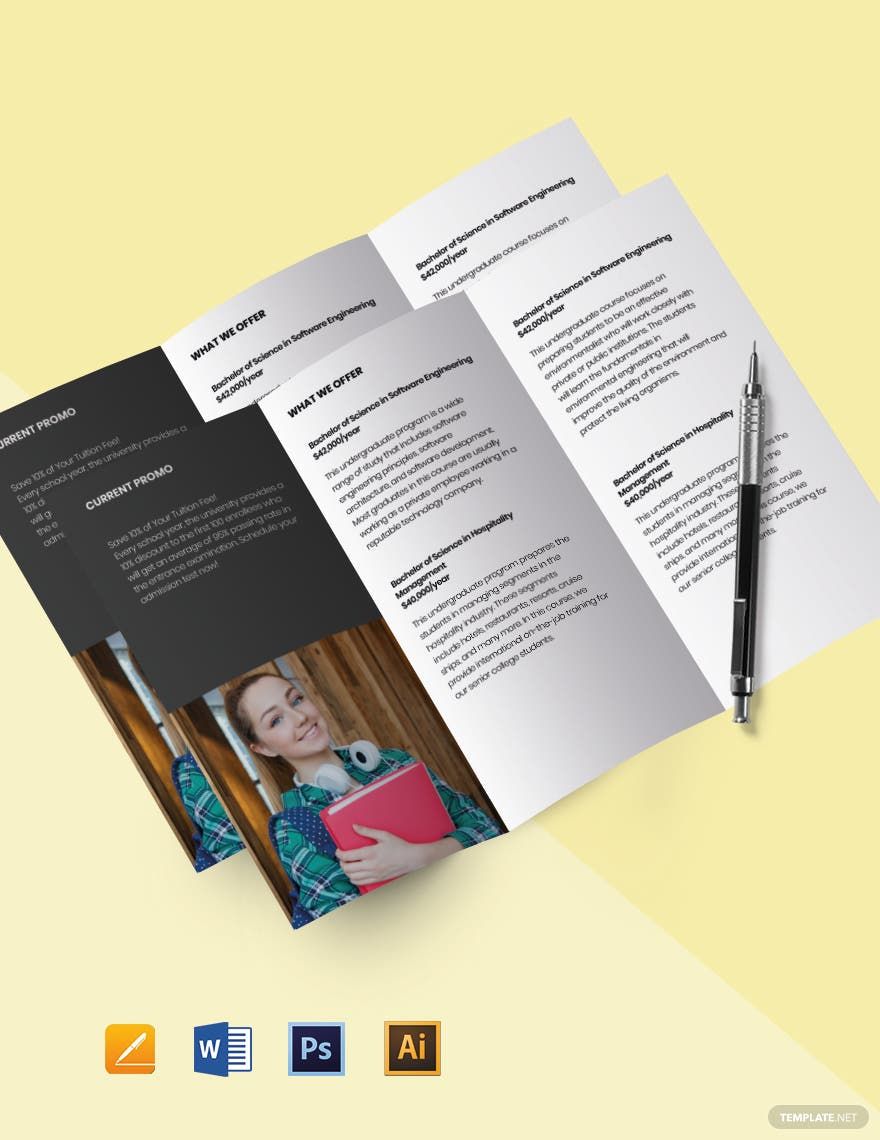 University Tri-Fold Brochure Template - Illustrator, Word, Apple Pages ...