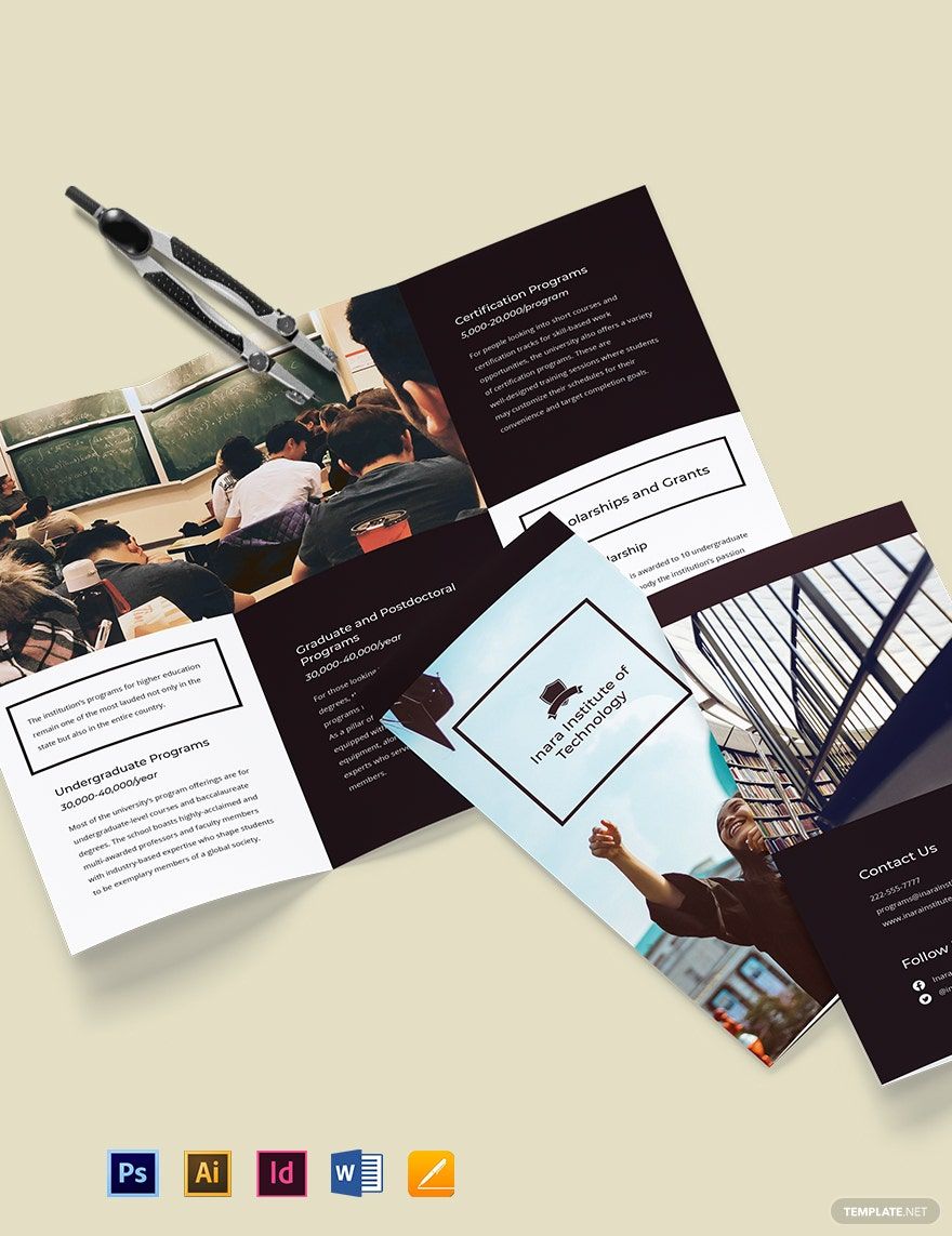 University Tri-Fold Brochure Template - Illustrator, Word, Apple Pages ...