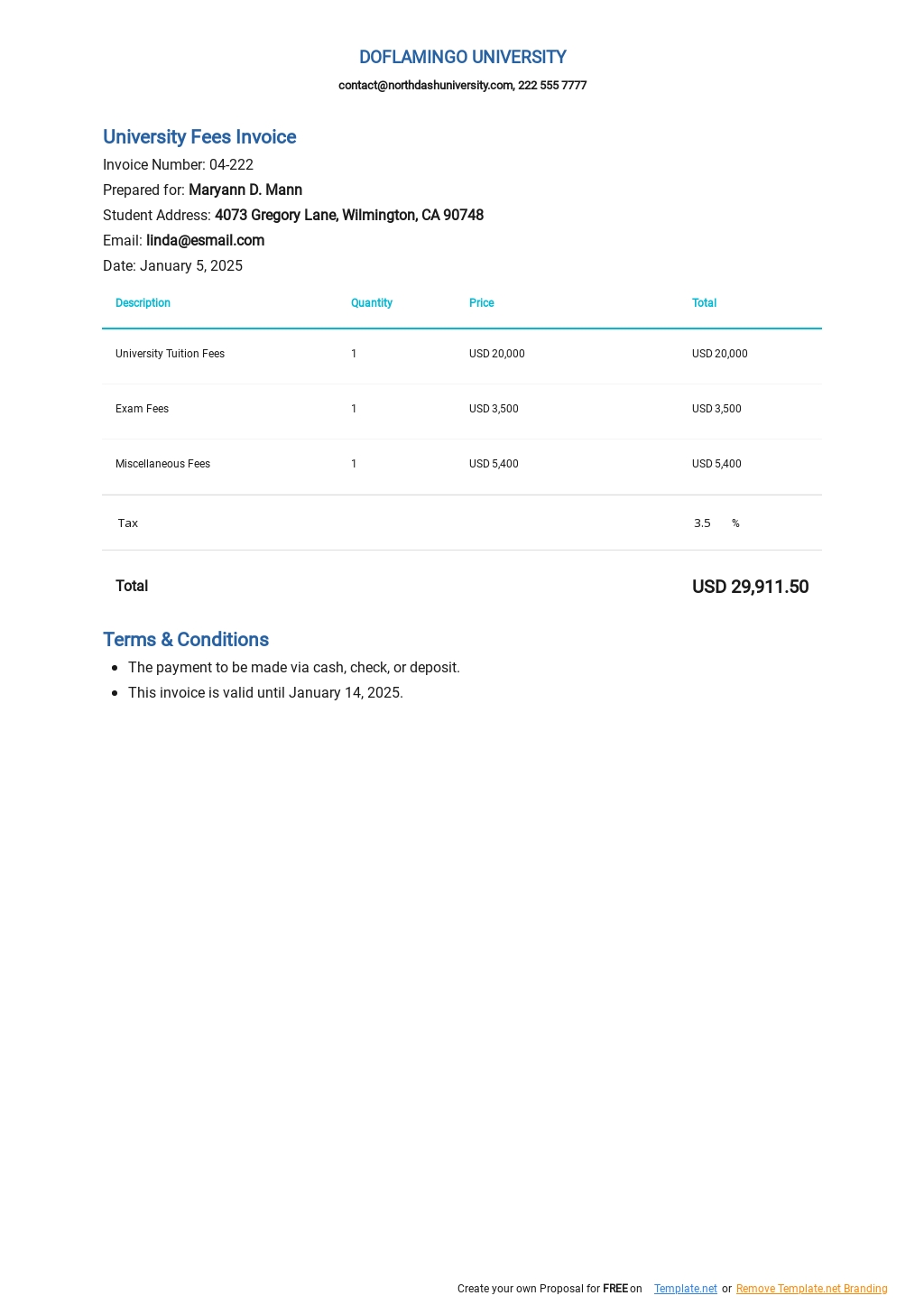 Free Blank University Invoice Template - Google Docs, Google Sheets ...